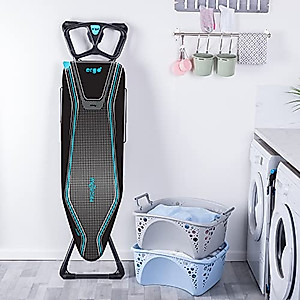 Minky Homecare Ergo Plus Prozone Ironing Board Made in UK Freestanding Full Size Iron Table with Heat Reflective Cover, Thick Felt Underlay and Large 48" x 15" Ironing Surface (Gunmetal and Blue)