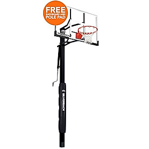 Silverback 54" In-Ground Height Adjustable Basketball System with Tempered Glass Backboard, Pro-Style Breakaway Rim, and Backboard Pad