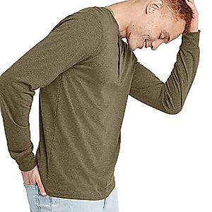 Hanes Originals Men's Tri-Blend Long Sleeve Henley, Oregano PE Heather, X Large