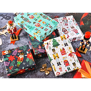 Sikiweiter Nutcracker Wrapping Paper - 12 Sheets Nutcracker Christmas Wrapping Paper for Boys Girls Men Women, 19.7 x 27.6 Inches Per Sheet