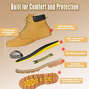 BOIWANMA Work Boots for Men, Steel Toe Leather Safety Boots, Oil, Slip and Heat Resistant Heavy Duty Wide Industrial & Construction Boots, US 12