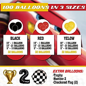 100pcs, EASY DIY – Cars Balloon Garland Kit & Arch with BONUS Trophy & Number 2 - Race Car Balloons for Lightning McQueen Race Car Birthday Party Supplies & Boy Cars Theme Birthday Party Decorations
