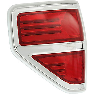 Garage-Pro Tail Light Lamp Compatible with 2009-2014 Ford F-150 Styleside Red Lens Driver Side With Chrome Bezel Trim Design