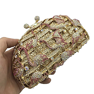 Elegant Flamingo Clutch Women Crystal Evening Purses and Handbags Luxury Wedding Party Bridal Rhinestone Bag (Mini,Pink)