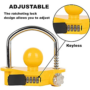 SUCOLE Trailer Ball Tow Hitch Lock Adjustable Storage Security Boat Trailer Lock Universal Heavy-Duty Steel Coupler Tongue Lock for Travel Trailer Yellow