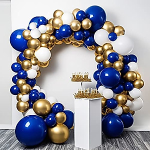FOTIOMRG 130pcs Royal Blue Balloon Garland Arch Kit, 18 12 10 5 inch Royal Blue Latex Balloons Different Sizes Pack for Graduation Baby Shower Baseball Nautical Wedding Birthday Party Decorations（with Fringe Backdrop）