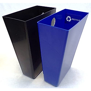 Hospitality Source Black Leatherette Recycle Waste Bin with Dual Liners for Home or Office. 14.5 Quart Capacity.
