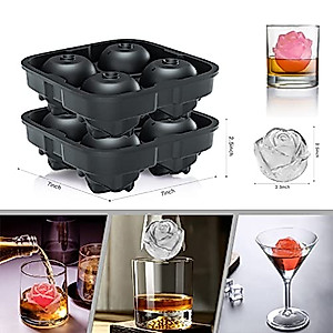 Ice Cube Tray, ROTTAY Rose Ice Cube Maker, Makes Four 2.5inch Rose Shaped Ice Cubes, Easy Release Ice Ball Maker, Novelty Drink Tray For Chilled Drinks, Whiskey & Cocktails, Homemade