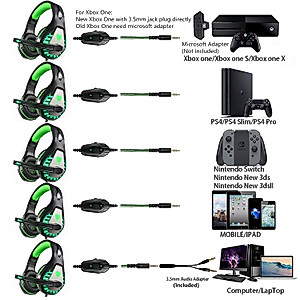 Gaming Headset for PS4, Xbox One, PC, PS5, Laptop, Mac, for Nintendo Switch, 3.5MM Noise Cancelling Over Ear Headphones with Mic, Bass Surround, Soft Memory Earmuffs Green