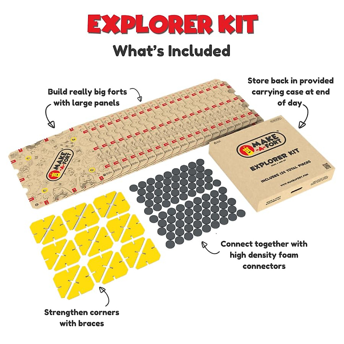 Make-A-Fort Explorer Kit - Build Really Big Forts for Kids - Endless Play for Ages 4 and Up - Build Incredible Forts, Mazes, Tunnels, and More - Durable, Reusable, and Made in USA