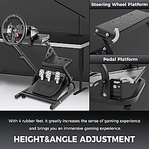 Hottoby Racing Steering Wheel Stand Foldable Shift Lever Upgrade Fit for Logitech/Thrustmaster G25 G27 G29 G920 G923 T150 T248 T300 Multi-level Adjustable Easy Storage Install Cockpit,No Wheel & Pedal