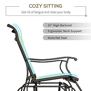 Outsunny 2-Person Outdoor Glider Bench，Patio Glider Loveseat Chair with Powder Coated Steel Frame，2 Seats Porch Rocking Glider for Backyard, Lawn, Garden and Porch, Beige