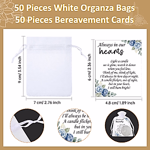 50 Set Funeral Party Favors Memorial White Candles Unscented Funeral Gifts Tealight Candles with Condolence Bereavement Cards and Organza Bags for Guest Celebration of Life Decorations (Elegant)