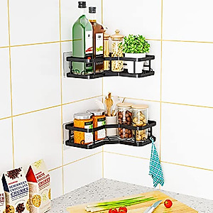 ZHOHO TANT Corner Shower Caddy 3 Pack Corner Shower Shelf with Adhesive Hooks and Soap Holder Stainless Steel Shower Organizer Corner Shelf Rack for Bathroom Storage(Black)