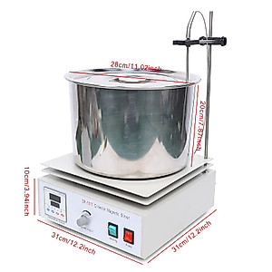 10L Thermostatic Magnetic Stirrer Digital Heating Lab Mixer Lab Thermostat 0-1400Rpm Heat-Gathering Magnetic Stirrer Water Oil Bath 400℃ Thermostat Tool with Hot Plate