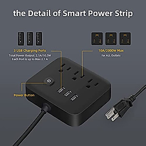 Power Strip Surge Protector USB Ports, 3 Outlets Ports Desktop Charging Station, Flat Plug, Wall Mount,4ft Braided Extension Cord,with Night Light Station for Cruise Ship,Home,Office, Black