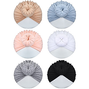 6 Pieces Baby Turbans Baby Hat Headbands Bows Newborn Beanie Nursery Head Wrap Soft Cute Toddler Cap for 0-3 Years Girls Baby (Fresh Colors)