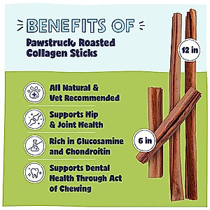 Pawstruck All Natural 11-12" Roasted Collagen Sticks for Dogs - Low Odor & Long Lasting Alternative to Bully Sticks and Rawhide Chews - Grain Free, Single Ingredient & Vet Approved - 5 Pack