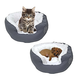 Evelots Warm Pet Bed for Cats or Small Dogs - Calming, Anti-Anxiety, Soft, Cozy Donut Cuddler -Removeable Fluffy Sherpa Insert- Machine Washable -Fleece Lining- Non-Slip Bottom -Assorted Colors