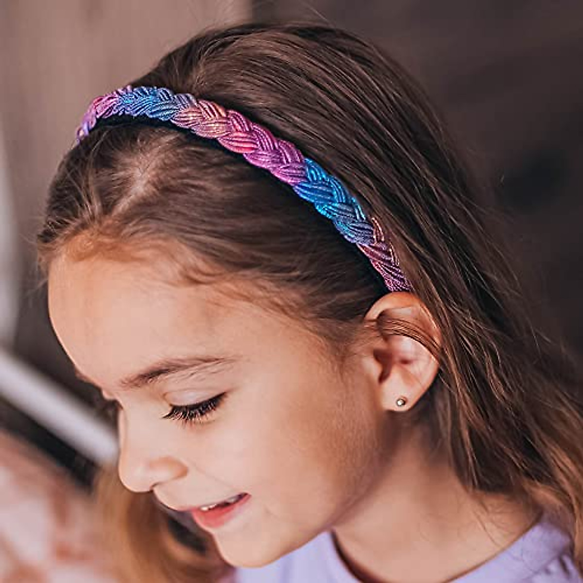 FROG SAC 2 Braided Headbands For Girls, Tie Dye Mermaid Headband for Kids, Metallic Braid Head Band Hair Accessories, Cute Rainbow Unicorn Party Favors