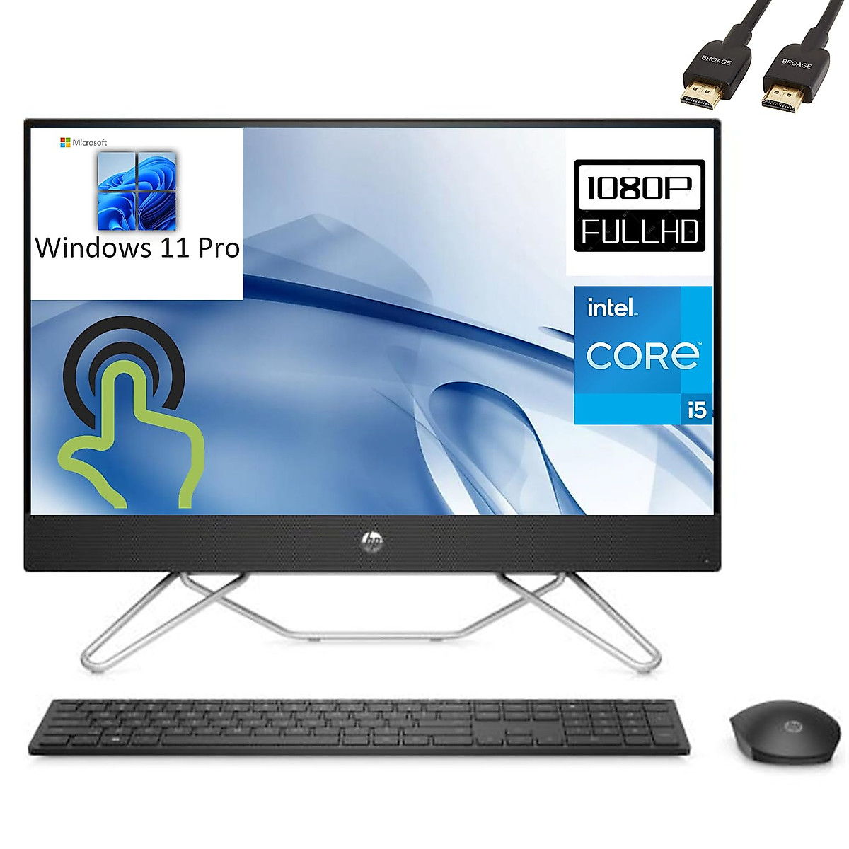 HP 24 AIO 23.8" Touchscreen FHD Business All-in-One Desktop Computer, 12th Gen Intel 10-Core i5-1235U (Beat i7-1195G7), 64GB DDR4 RAM, 2TB PCIe SSD, WiFi 6, BT 5.2, Windows 11 Pro, BROAG HDMI Cable