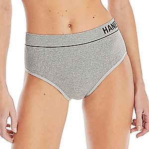 Hanes Women's Originals Seamless Stretchy Ribbed Hi-Leg Bikini Panties Pack, Assorted, 6-Pack, Black/Heritage Grey Marle, X Large