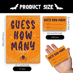 Halloween Games - Guess How Many Games, 1 Game Sign + 50 Guessing Cards, Halloween Party Game and Activity for Halloween Baby Shower, Halloween Party Decorations WSJ02