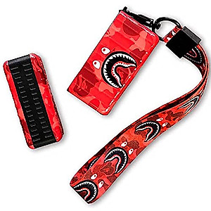 Camouflage Shark Mouth Silicone AirPods Pro Case Anti-Lost with Wrist Lanyard, Smooth EarPods Case for AirPods Pro Trunk Charging Case Fashion Shockproof Cover for Couples (Red)