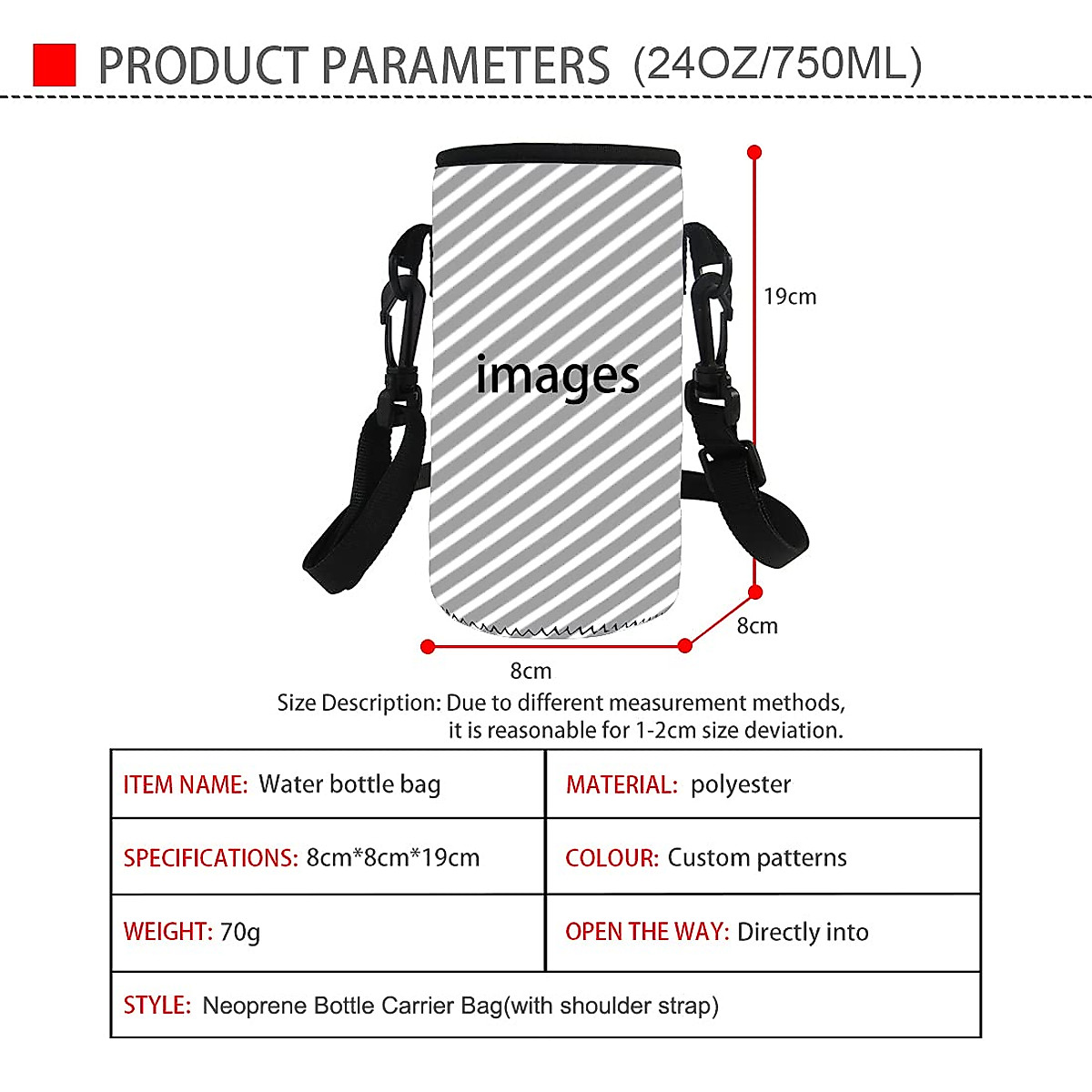 Freewander Customize Water Bottle Carrier Holds 24OZ/34OZ Stainless Steel Bottles Plastic Bottles Custom Your Own Image Text