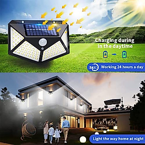 Ceena Solar Outdoor Lights, IP65 Waterproof Motion Sensor Outdoor Lights, 100 LEDs with Lights Reflector, Motion Sensor Security Lights for Exterior Wall, Patio, Yard, Garage, Deck, Garden, 2 Pack