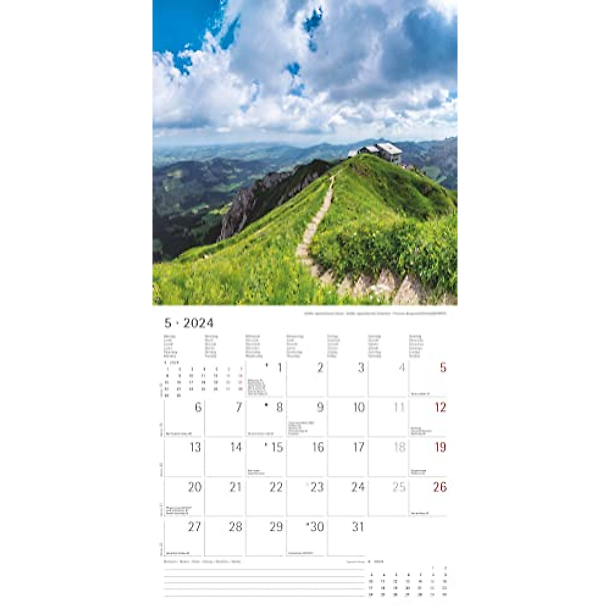 Alpen 2024 - Brochure Calendar 30 x 30 cm (30 x 60 Open) - Calendar with Space for Notes - The Alps - Picture Calendar - Wall Planner - Nature Calendar