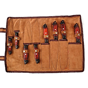 GladiatorsGuild G24RD- Professional Kitchen Knives Custom Made Damascus Steel 8 pcs of Professional Utility Chef Kitchen Knife Set with Chopper/Cleaver Pocket Case Chef Knife Roll Bag G24RD (Red)