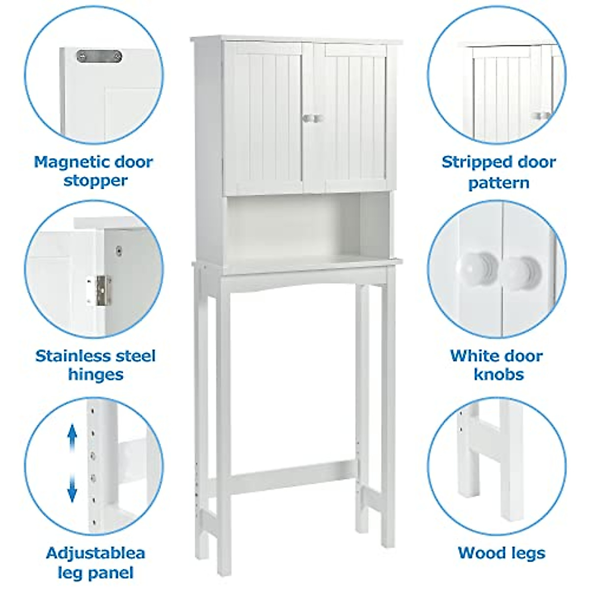 Merax Toilet Storage Shelf with Adjustable Shelves and Two Doors for Home, Bathroom Organizer Space Saver, White