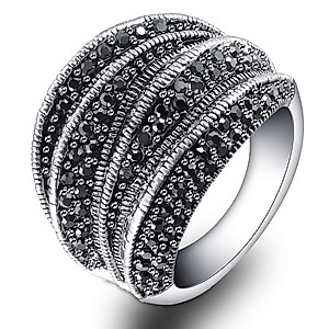 Aprilery Black Rings for Women, Vintage Cross Marcasite Rings Statement Big Chunky Aesthetic Ring Costume Jewelry for Her