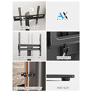 Universal Floor TV Stand with Mount 70 Degree Swivel 9 Level Height Adjustable and Space Saving Design for Most 27 to 65 inch LCD, LED OLED TVs, Perfect for Corner & Bedroom AX1006TB