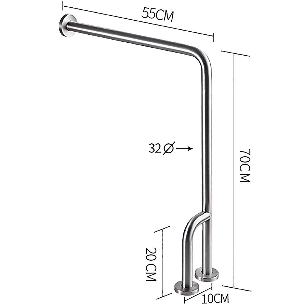 Grab Bar Bathroom Frosted Surface Handrails 304 Stainless Steel Floor Bathroom Safety Rails Barrier-Free H-Shaped Guardrail (Left and Right Models)