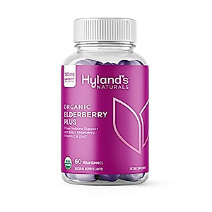 Hyland's Naturals Organic Elderberry Plus Gummies, Organic Black Elderberry with ZINC and Vitamin C, Immune Support Supplement for Adults, 60 Vegan Gummies (30 Days)