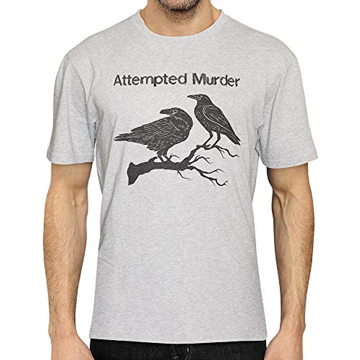 Revel Shore Attempted Murder T Shirt Funny Crow Flock Bird Pun Novelty Graphic Tee (Small) Sport Grey