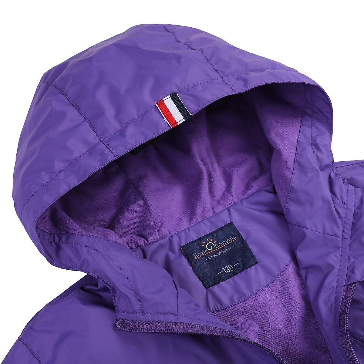 Jingle Bongala Boys Girls Lightweight Breathable Raincoat Waterproof Hooded Rain Jacket Windbreaker Easy to Fold-Purple-140