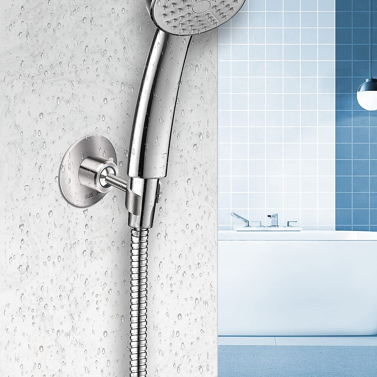 hancook Stainless Steel Shower Head Holder, 360° Adjustable Handheld Bathroom Shower Head Bracket, Metal Shower Spray Holder Wall Mount, Brushed Nickel (SUS304)