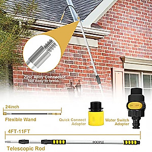Telescoping Gutter Cleaning Tools, 12 Foot Gutter Cleaners from the Ground, Rain Gutter Cleaning Aluminum Wand, Garden Hose Attachment & Connection adapter