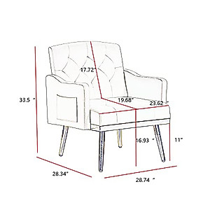 hansones Velvet Accent Armchair with Gold Metal Legs, Modern Upholstered Lounge Chair for Living Room (Off White)