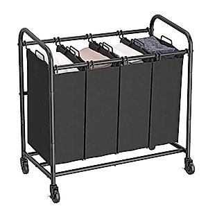 Wisdom Star 4 Bag Laundry Sorter Cart, Laundry Hamper Sorter with Heavy Duty Rolling Wheels and Removable Bags for Clothes Storage,Laundry Organizer Laundry Basket Laundry Clothes Hamper, Black