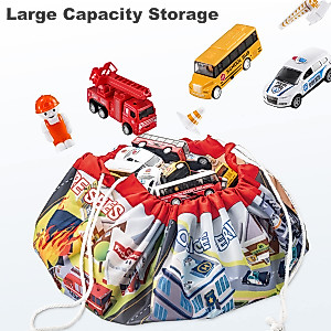 Toddler Toy Cars-Chibon 12pcs Die-Cast Pull Back Car Set with 2 in 1 Collapsible Toy Cars Storage Playmat for Kids,Toddler Truck Toys w/Fire Truck, Excavator，Construction Trucks