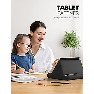 Lamicall Tablet Pillow Holder Stand - Tablet Pillow Soft Pad Dock for Lap, Bed and Desk with Pocket & 4 Viewing Angles, for 2022 iPad Pro 11, 12.9, Air, Mini, Kindle, 4-13" Phone and Tablet, Black