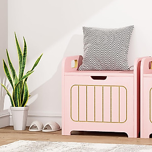 Aenuert Kids Storage Chests & Trunks Pink Toy Storage Chests, Small Cube Storage Box Organizer,Wooden Storage Bin With Handle For Store Toy Books Clothes,Small Square Nightstand For Entryway,Bedroom