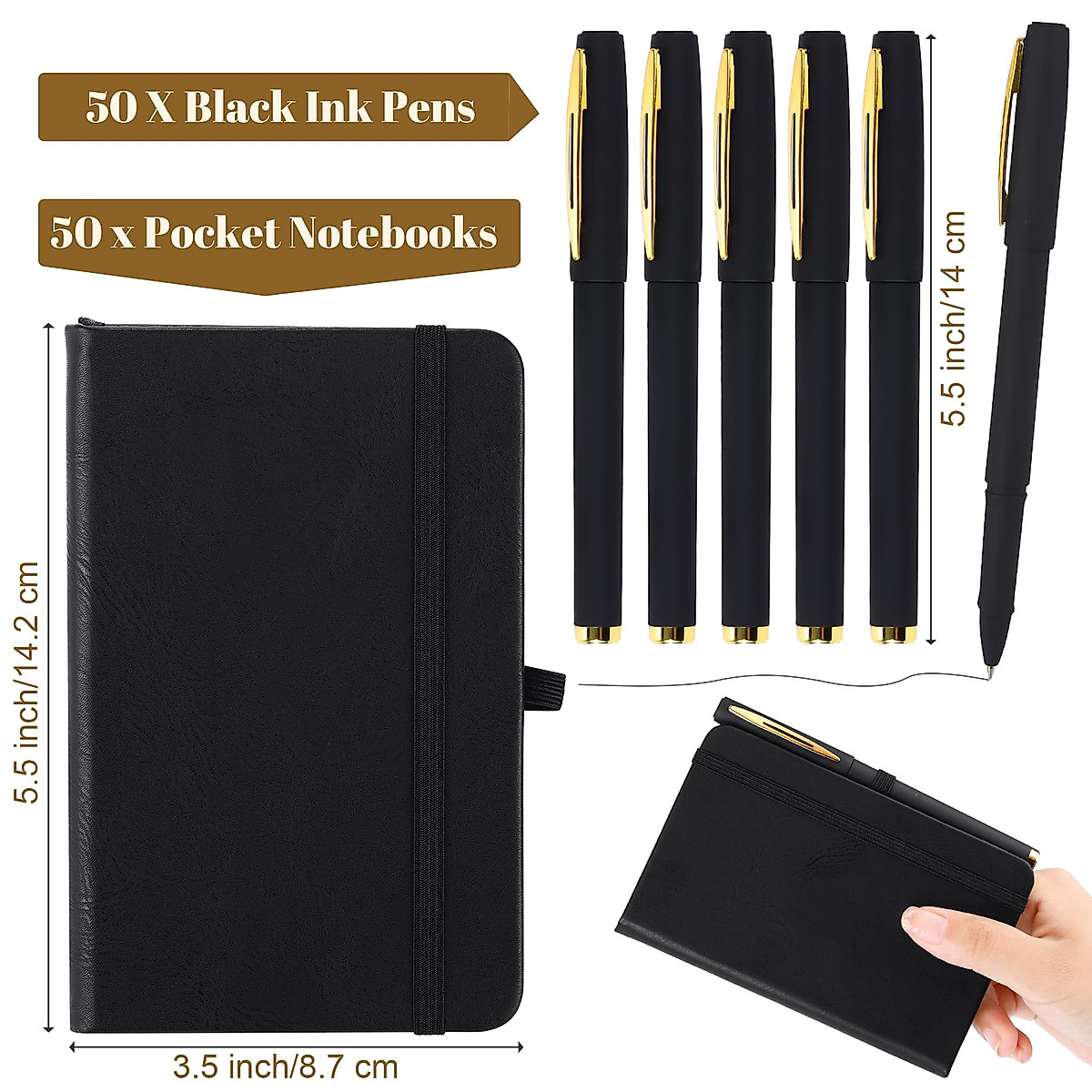 KOGGON 50 Pack Pocket Notebook Journals with Pens, 160 Pages, 3.5x5.5 Inches, A6 Mini Notebooks Small Journals College Ruled Hardcover Notebook PU Leather Notepad with Pen Holder for Office School