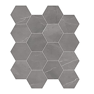 Avant Decor | Stone Composite Hexagon Stone Texture | Peel and Stick Kitchen Backsplash Tiles | Stick On Wall Tiles | Easy DIY Installation | 6” x 6.9” | Single Tile