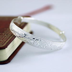 Women's 999 Solid Sterling Silver Chinese Dragon Phoenix Carved Adjustable Bangle Bracelet 27g Weight for Women | Dragon Jewelry for Women | Sterling Silver Bangle