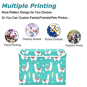 CaTaKu Cute White Llama Storage Bins with Lids Fabric Large Storage Container Cube Basket with Handle Decorative Storage Boxes for Organizing Clothes Shelves